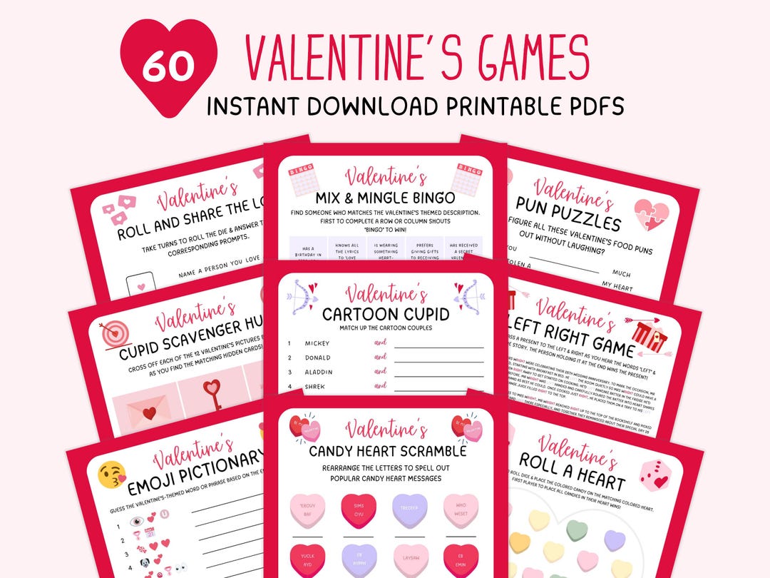 Valentine Games Bundle, 60 Valentines Day Games for Kids, Classroom ...