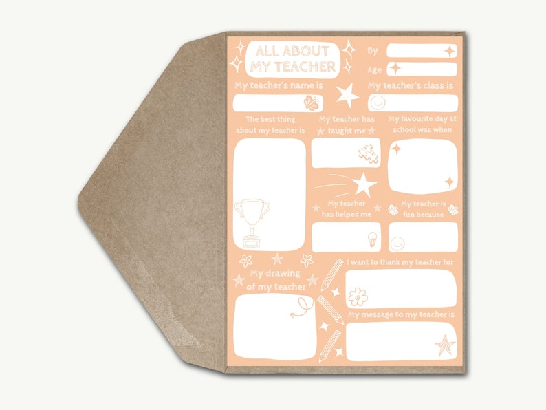 All About My Teacher Personalised Thank You Card Funny Kids Fill in ...