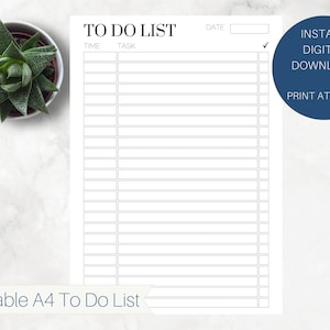 Printable Minimalist A4 to Do List, Digital to Do List Template ...