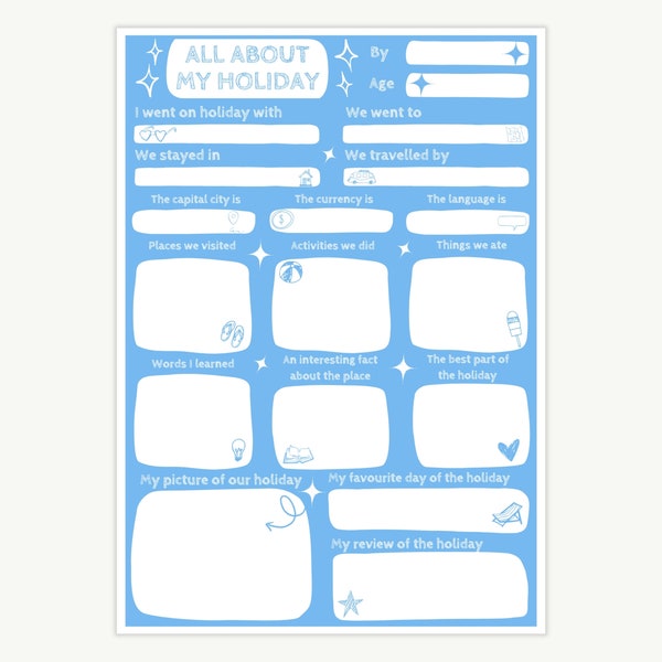 All About Me Summer Activity Sheet Kid Birthday Interview Fill in Blank ...