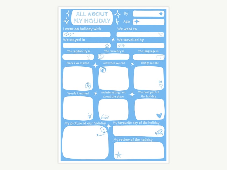 All About My Holiday Summer Activity Worksheet Kid Interview Fill in ...