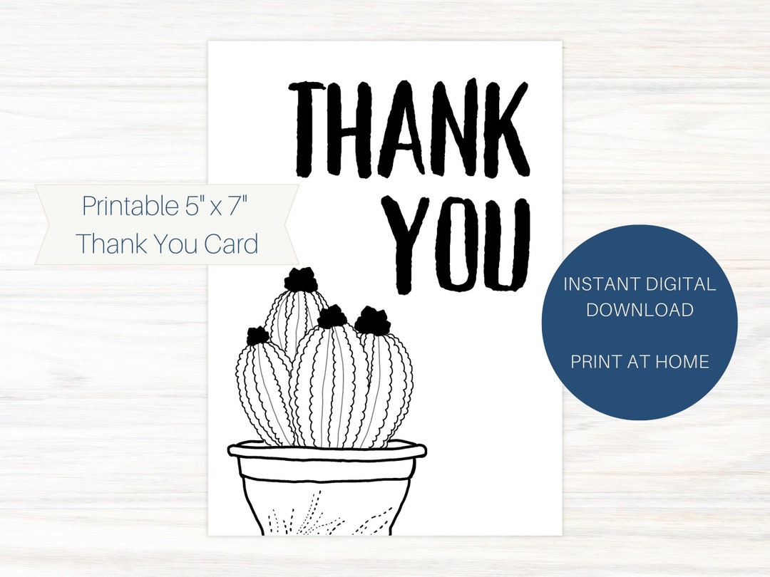 Printable Thank You Card 5 X 7", Digital Cactus Plant Card Template ...