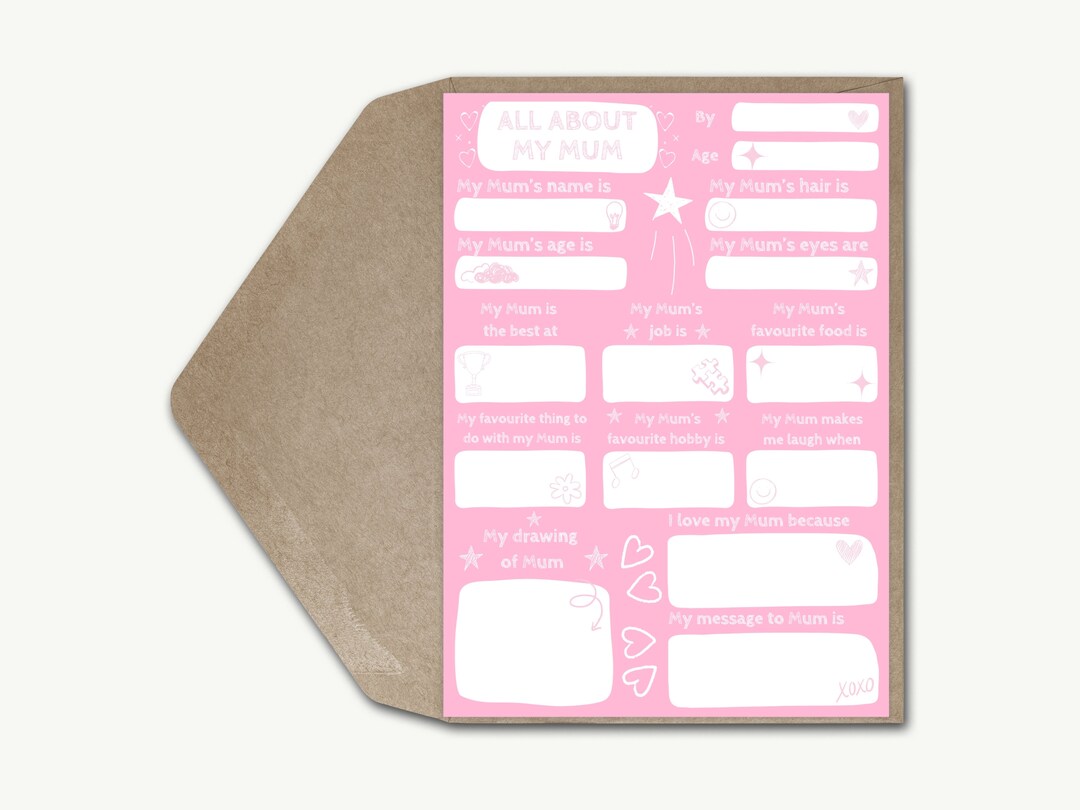 All About My Mum Card Funny Kids Fill in Blanks Child Interview Toddler ...
