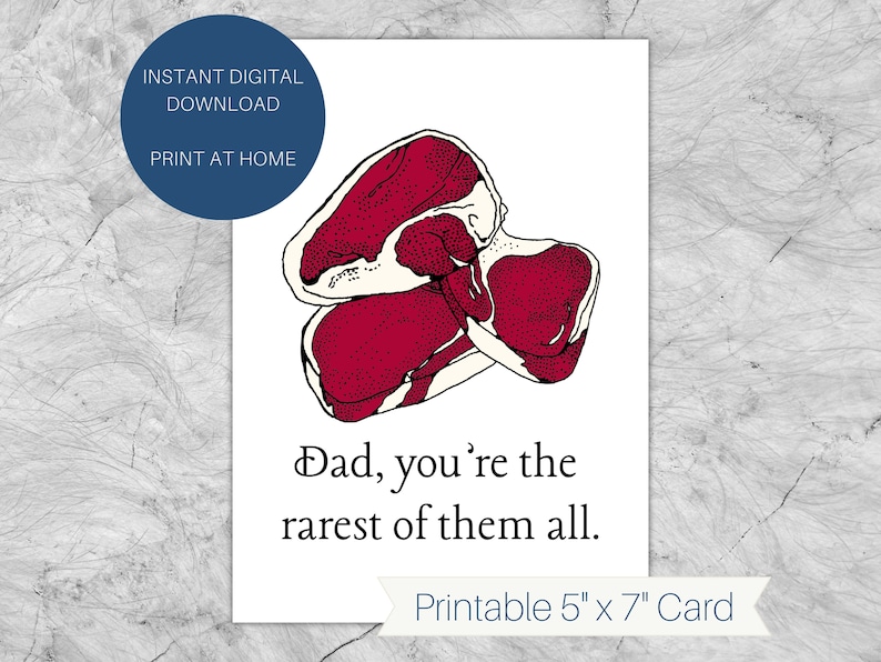 Funny Father's Day Card Printable, Rare Steak Pun Greetings Card for ...