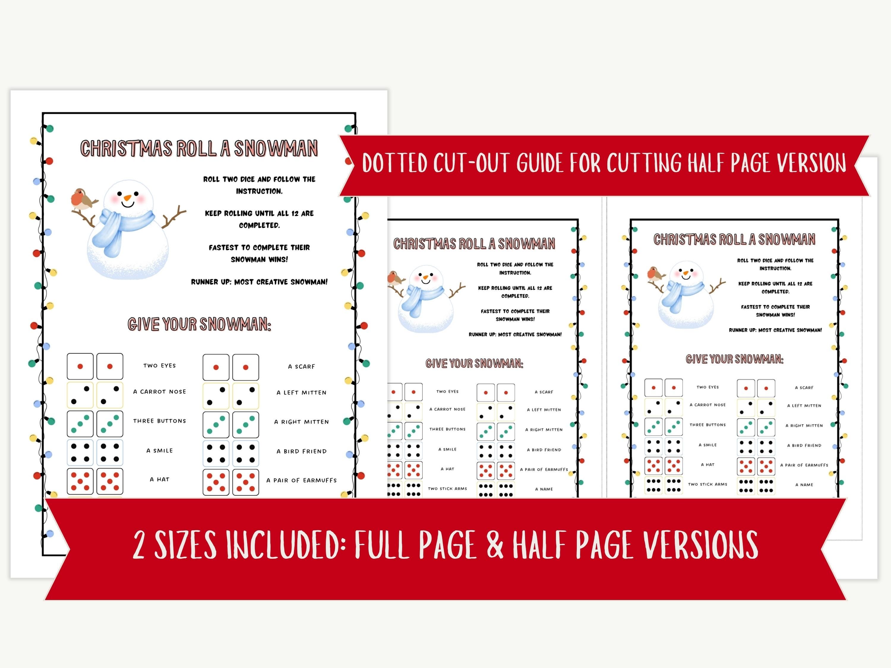 Christmas Roll A Snowman Game, Printable Christmas Game, Family Dice ...