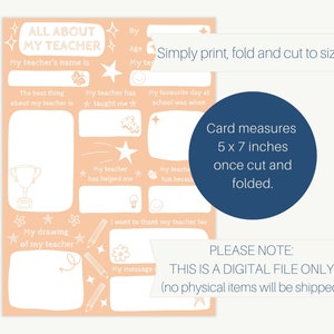 Printable All About My Teacher Card Funny Kids Fill in Blanks Child ...