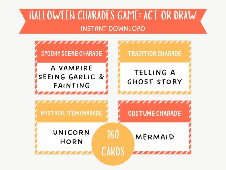 Halloween Charades Game, Printable Halloween Party Game for Adult ...