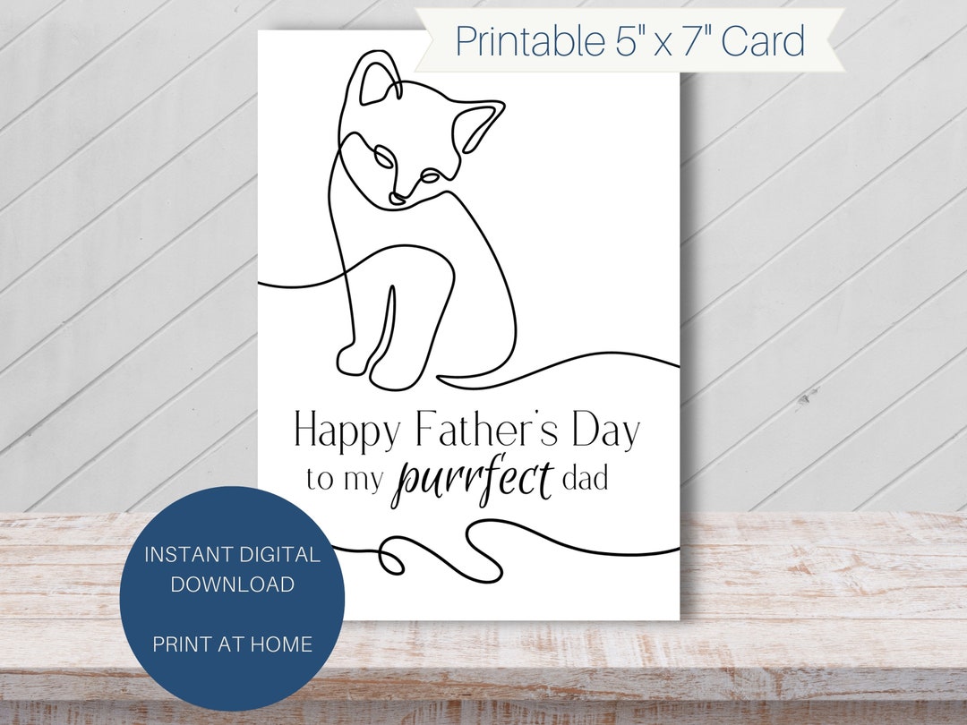 Printable Father's Day Card 5 X 7", Digital Card Template for Cat Dad ...