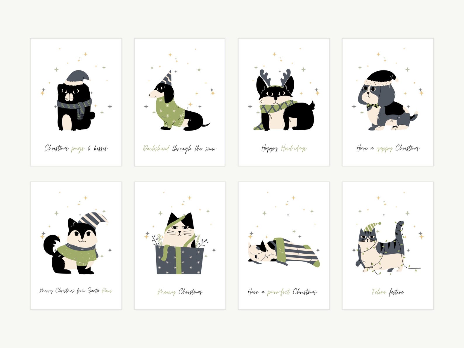 Christmas Card Multipack, Funny Animal Christmas Greeting Cards Pack of ...