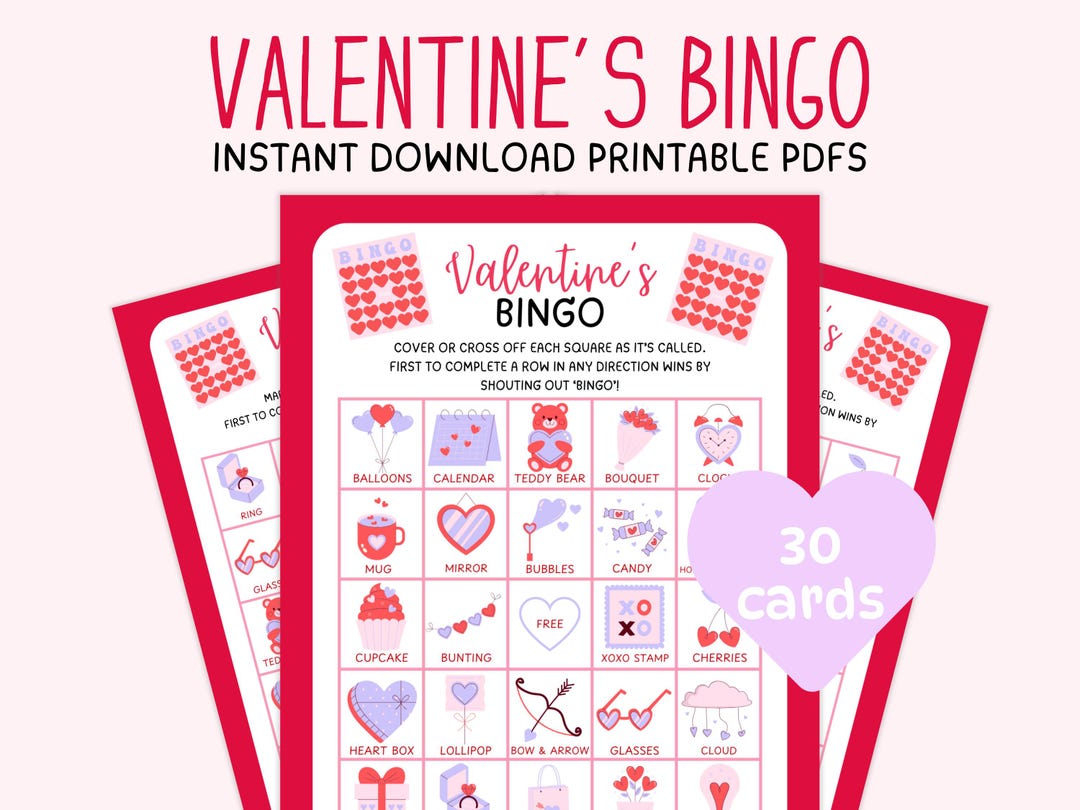 Valentines Bingo Kids Valentines Day Bingo Cards Printable Valentines ...