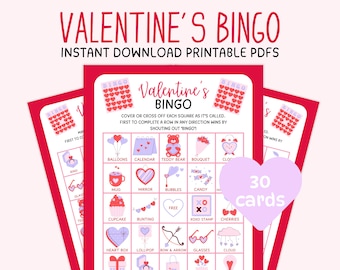 Valentines Day Bingo Cards Printable Classroom Valentines Activity Kids ...