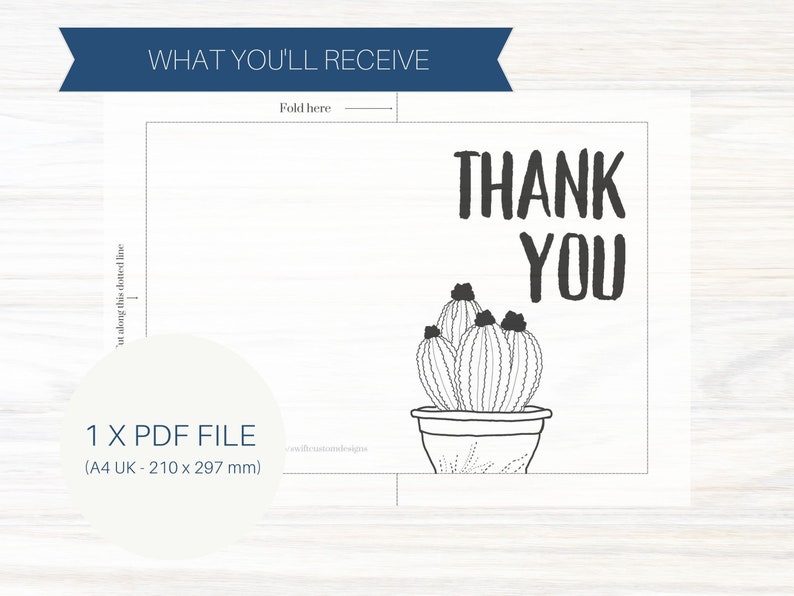 Printable Thank You Card 5 X 7", Digital Cactus Plant Card Template ...
