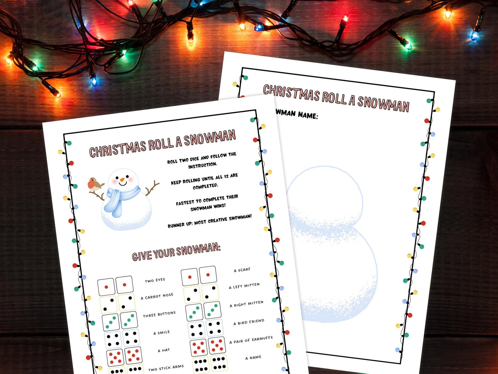 Christmas Roll A Snowman Game, Printable Christmas Game, Family Dice ...