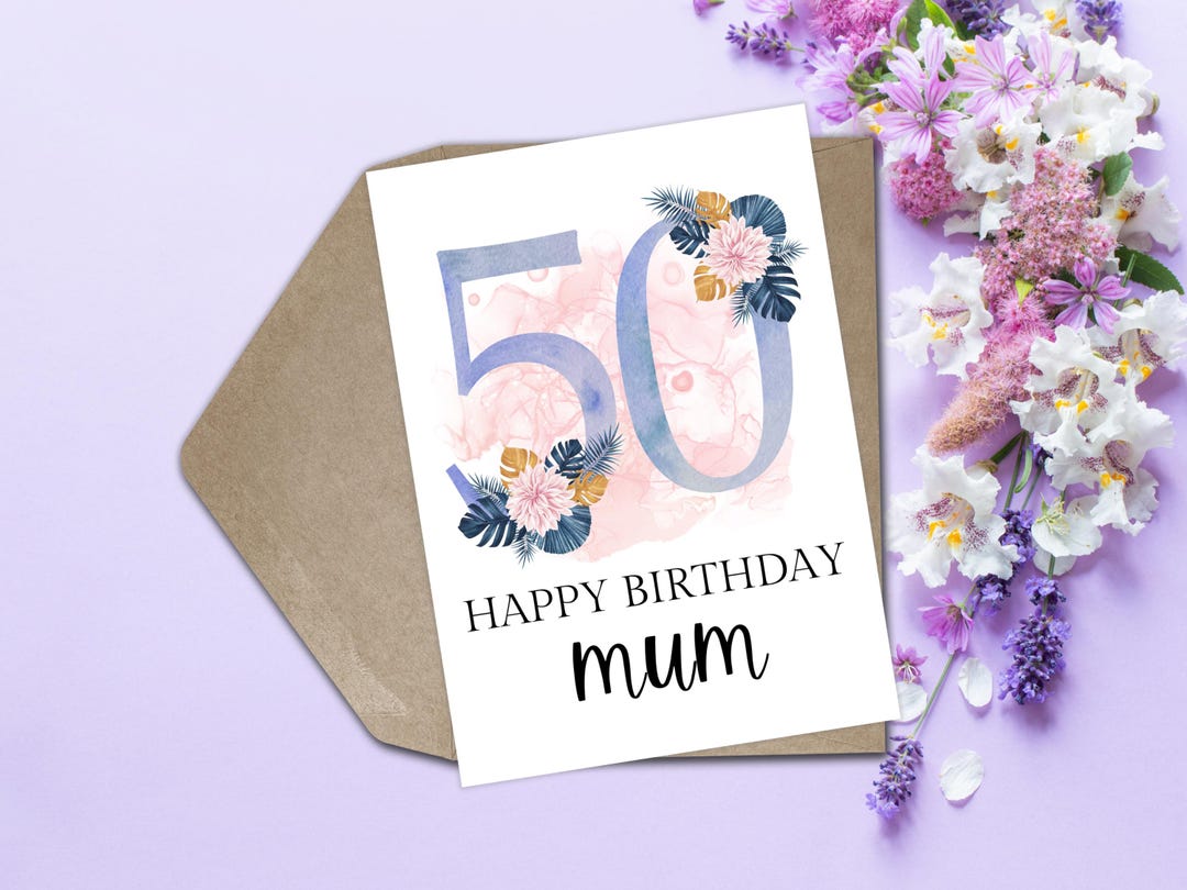 50th Mum Birthday Card From Son Greeting Card Mum 50th Birthday Card ...