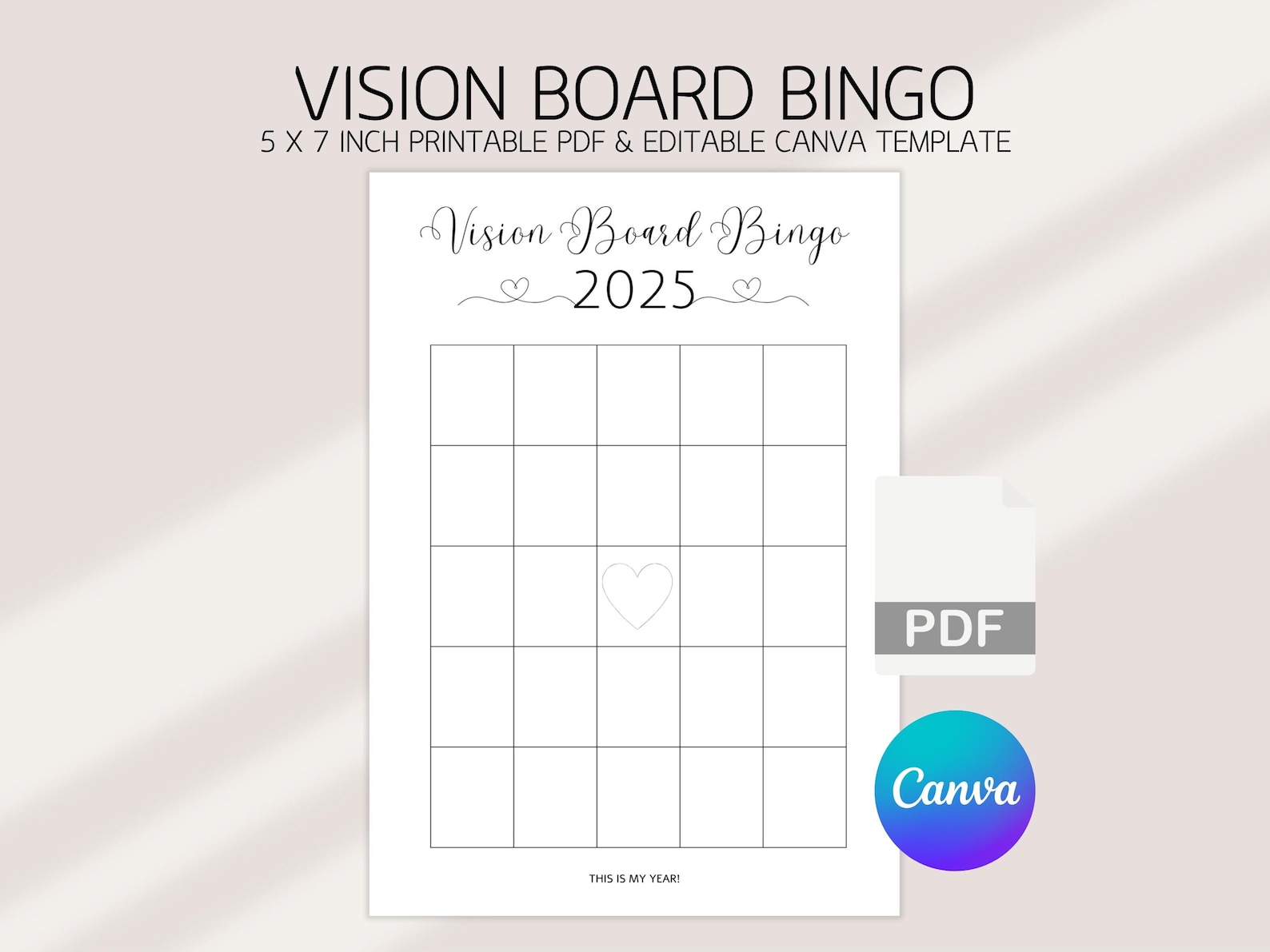 2025 Vision Board Bingo Card Vision Board Template 2025 Digital Vision ...
