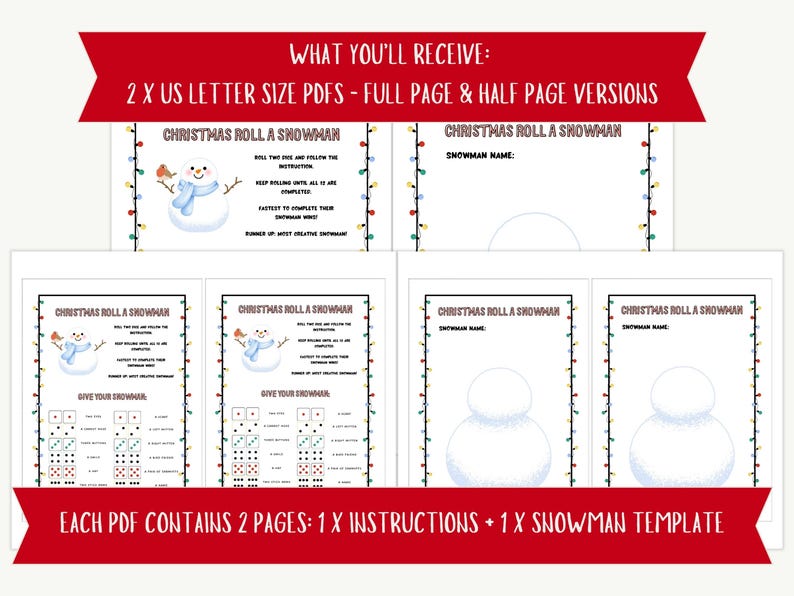 Christmas Roll A Snowman Game, Printable Christmas Game, Family Dice ...