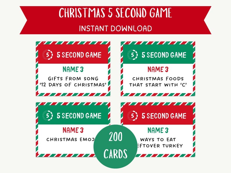 Christmas 5 Second Game Printable Christmas Party Game Adult Christmas ...