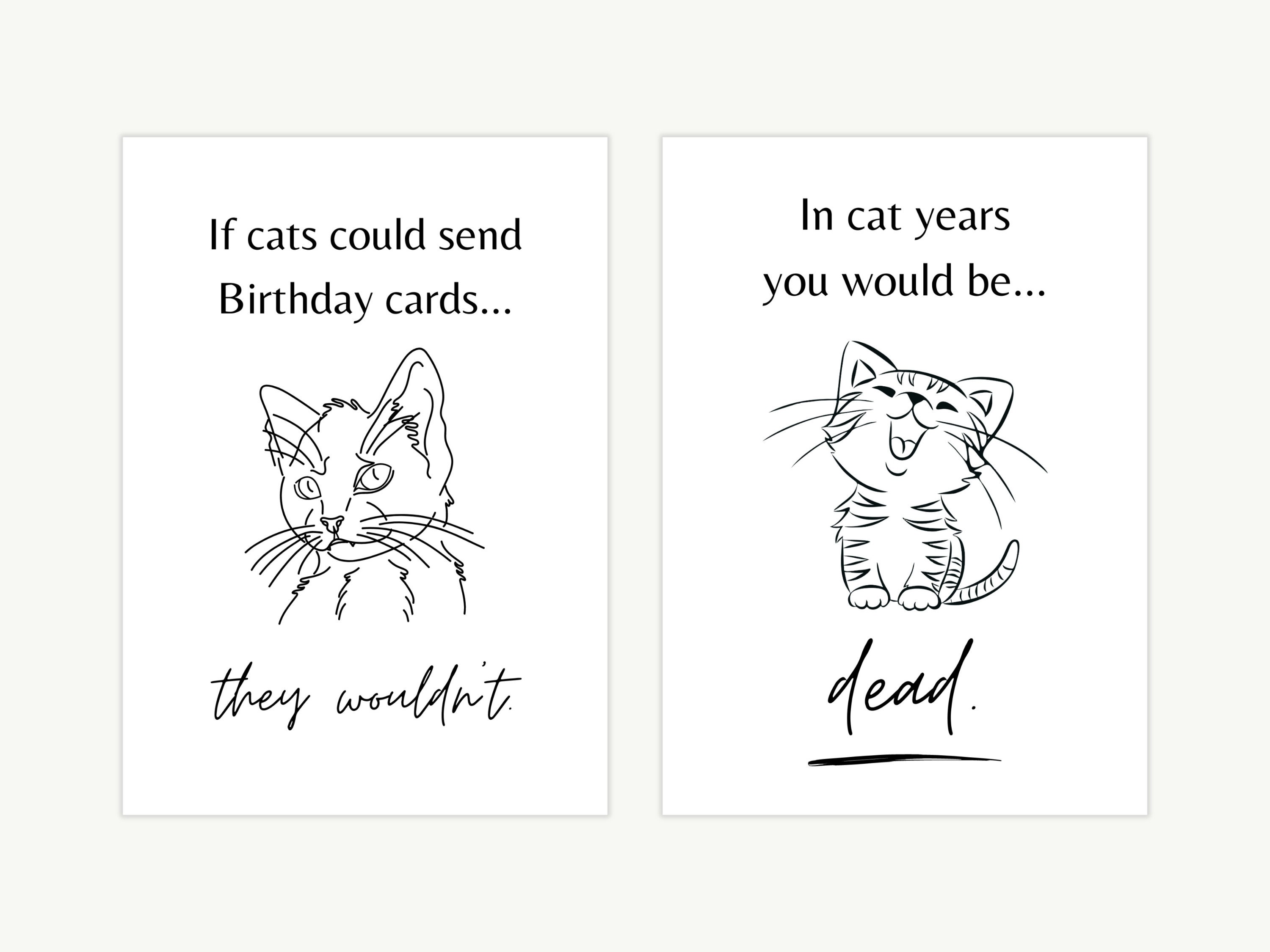 Printable Funny Cat Birthday Cards Pack of 12, Cat Mum Birthday Card ...