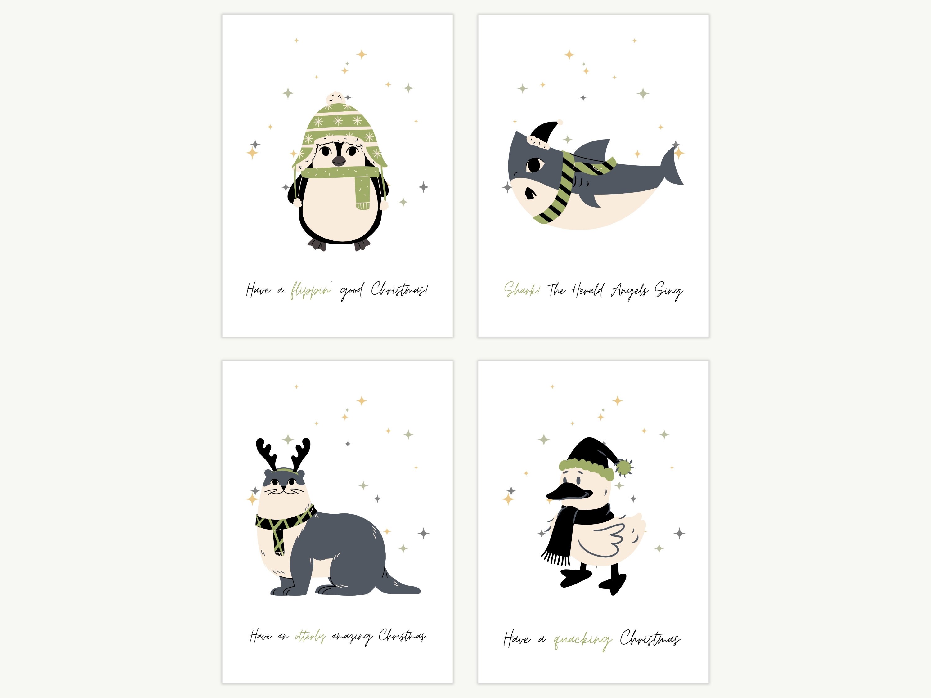 Christmas Card Multipack, Funny Animal Christmas Greeting Cards Pack of ...
