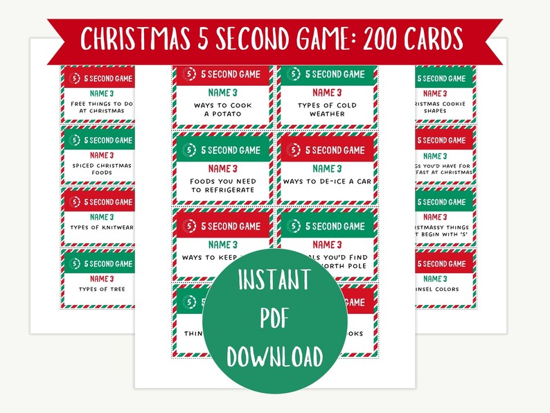 Christmas 5 Second Game Printable Christmas Party Game Adult Christmas ...