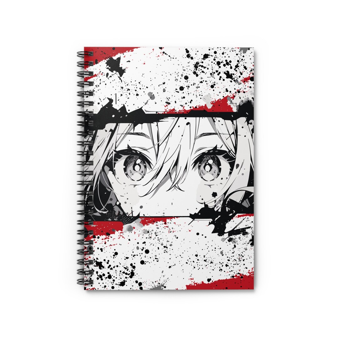 Anime Girl Eyes Spiral Notebook Ruled Line Splatter Waifu Japanese Art ...