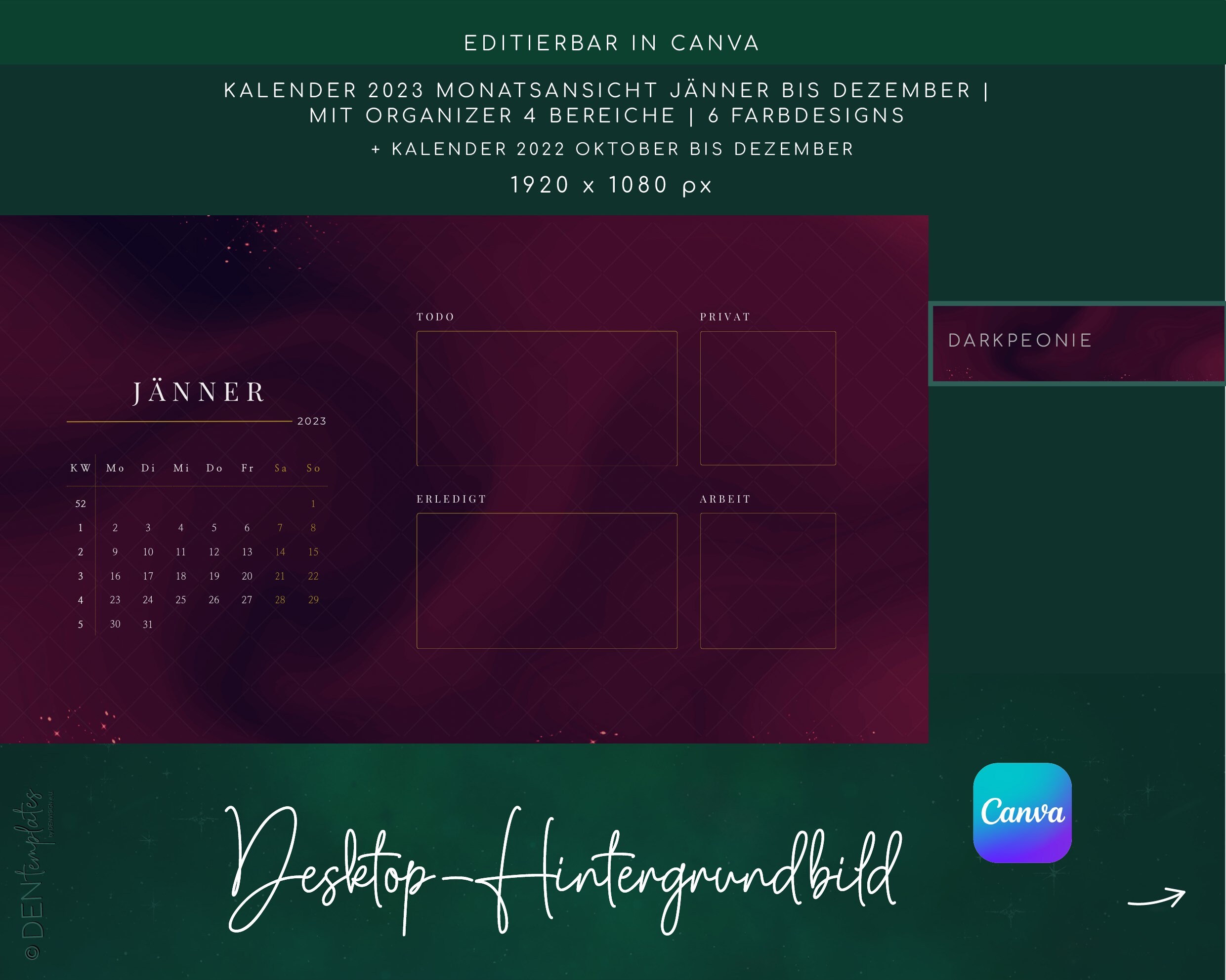 Desktop Wallpaper Template Editable Customizable Calendar Organizer ...