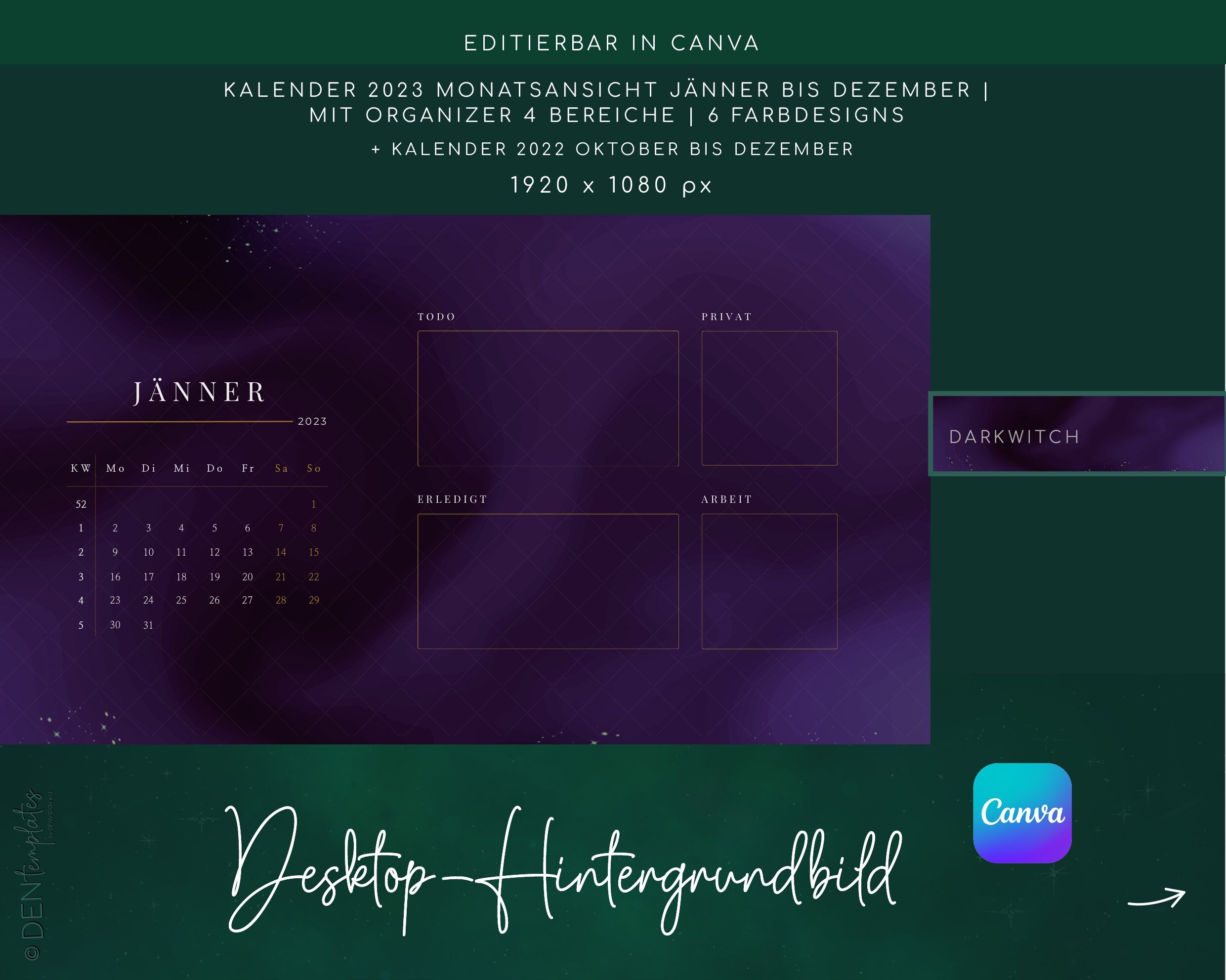 Desktop Wallpaper Template Editable Customizable Calendar Organizer ...