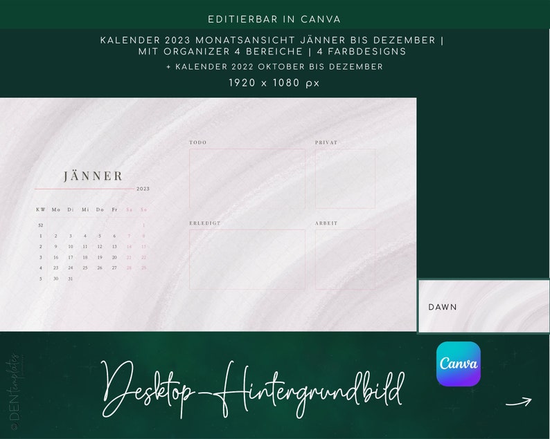 Desktop Wallpaper Template Calendar Organizer Customizable Editable ...