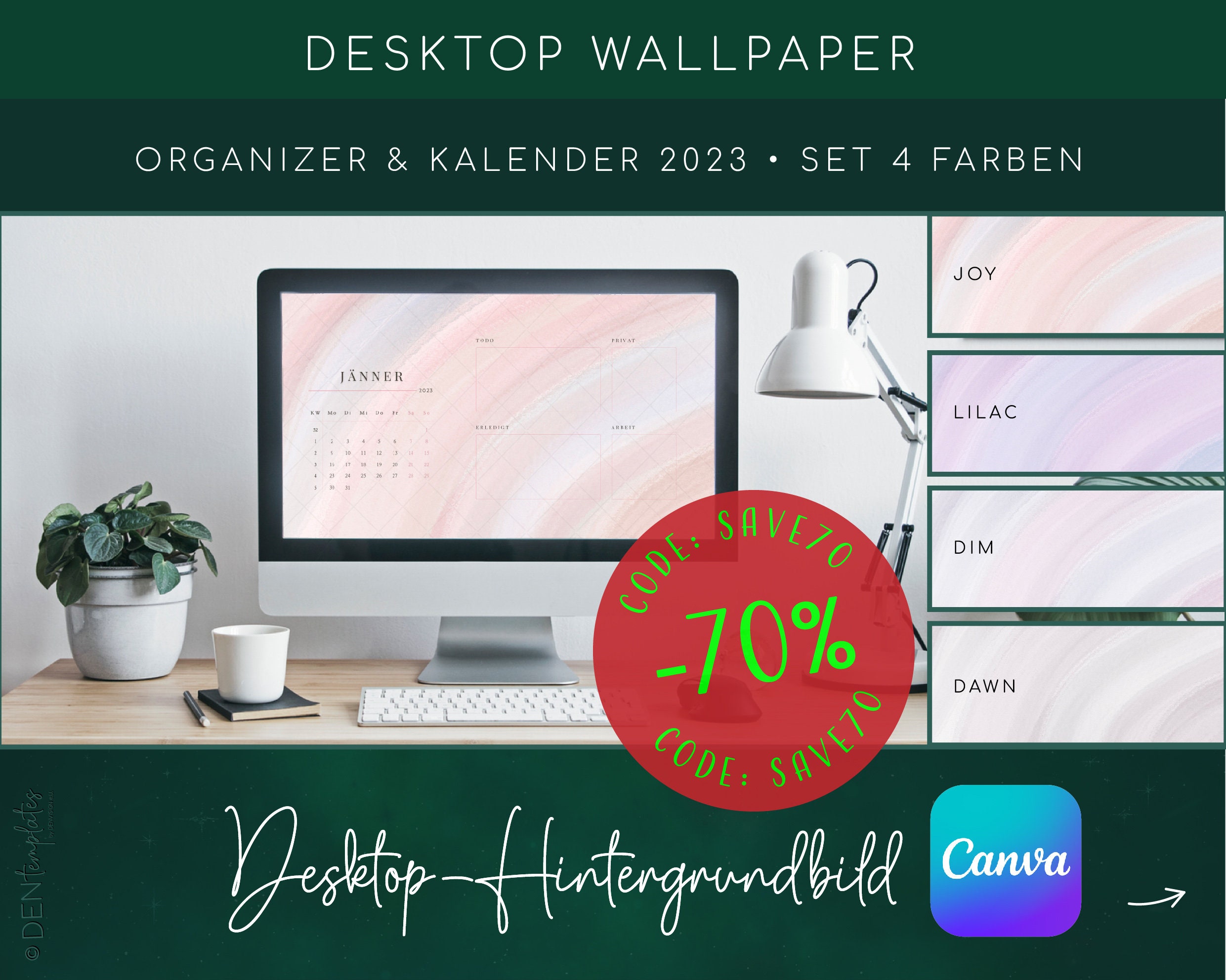 Desktop Wallpaper Template Calendar Organizer Customizable Editable ...