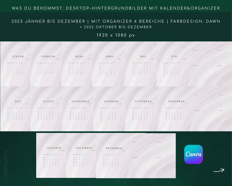 Desktop Wallpaper Template Calendar Organizer Customizable Editable ...