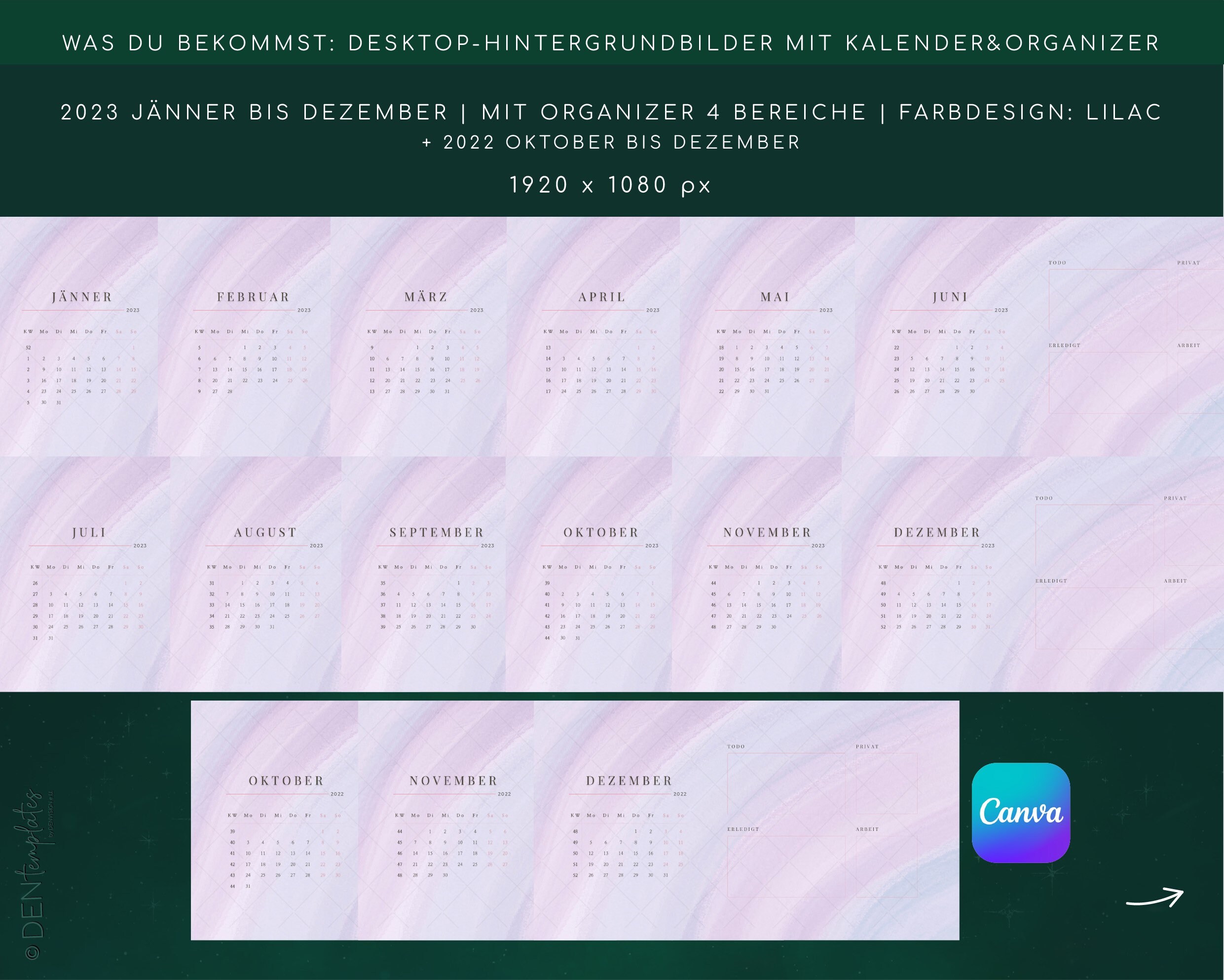 Desktop Wallpaper Template Calendar Organizer Customizable Editable ...
