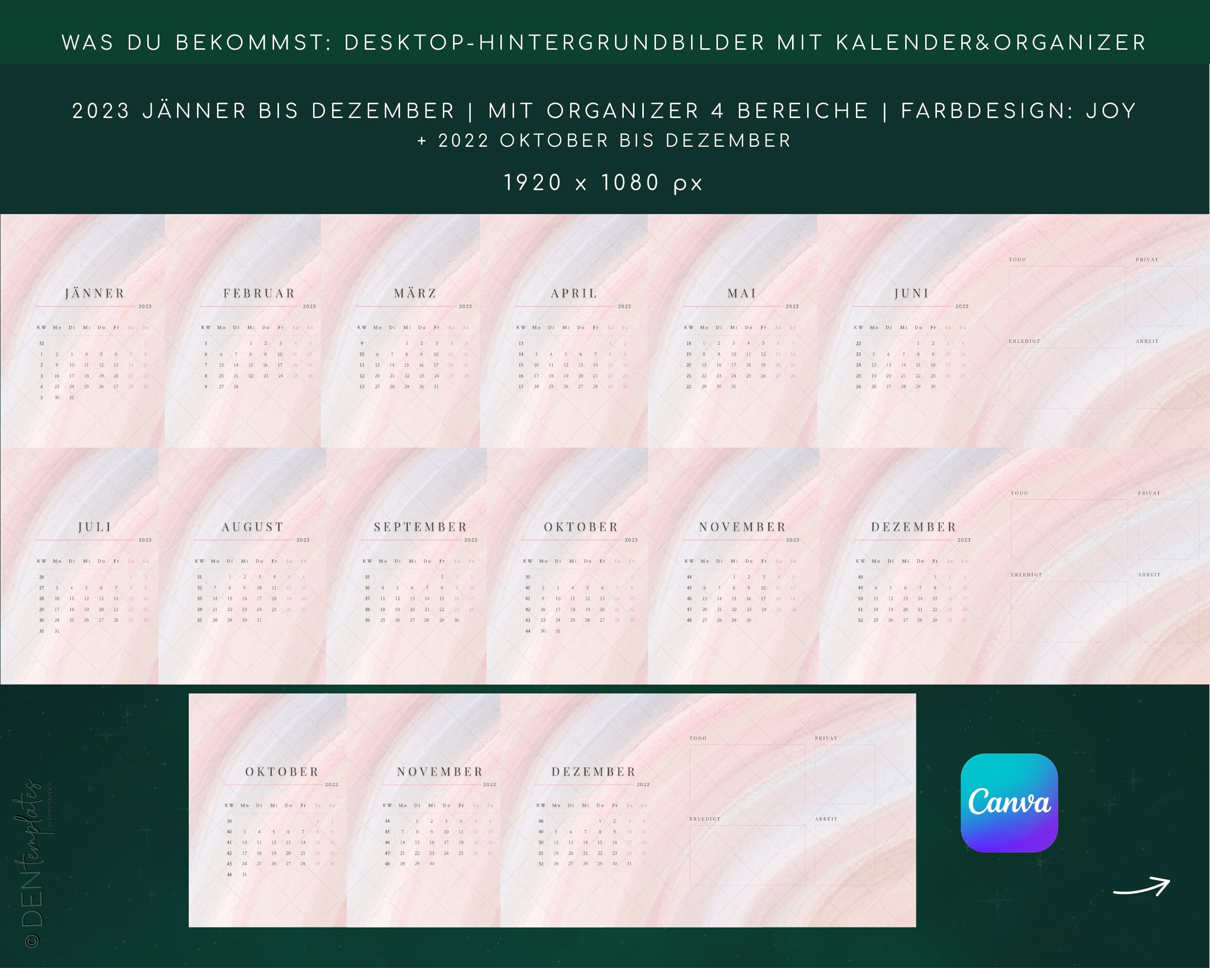 Desktop Wallpaper Template Calendar Organizer Customizable Editable ...