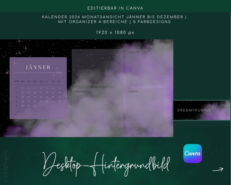 Desktop Wallpaper Template Editable Customizable Calendar Organizer ...