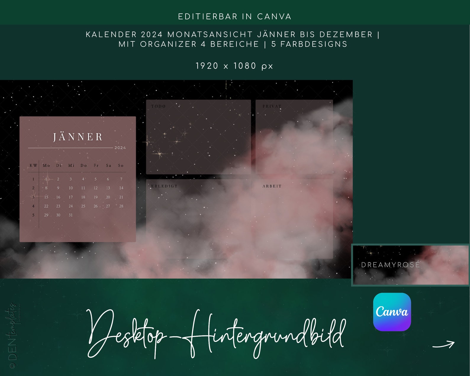 Desktop Wallpaper Template Editable Customizable Calendar Organizer ...