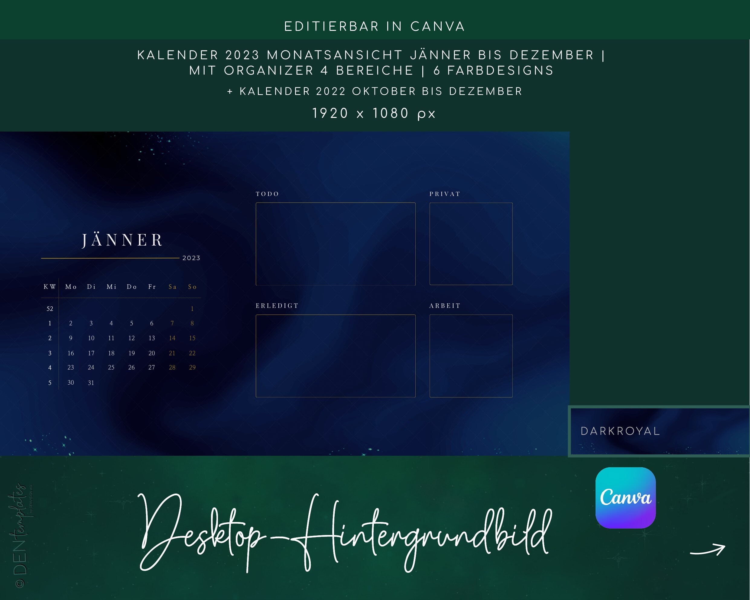 Desktop Wallpaper Template Editable Customizable Calendar Organizer ...