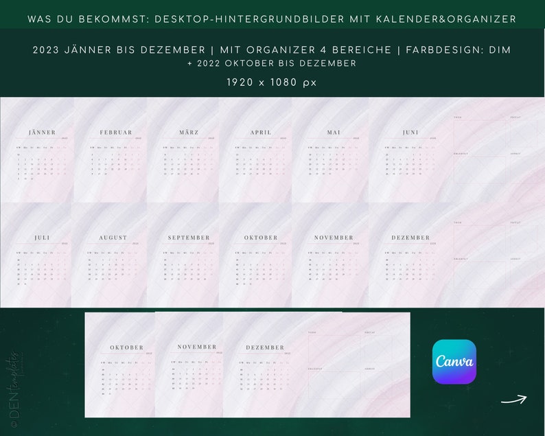 Desktop Wallpaper Template Calendar Organizer Customizable Editable ...