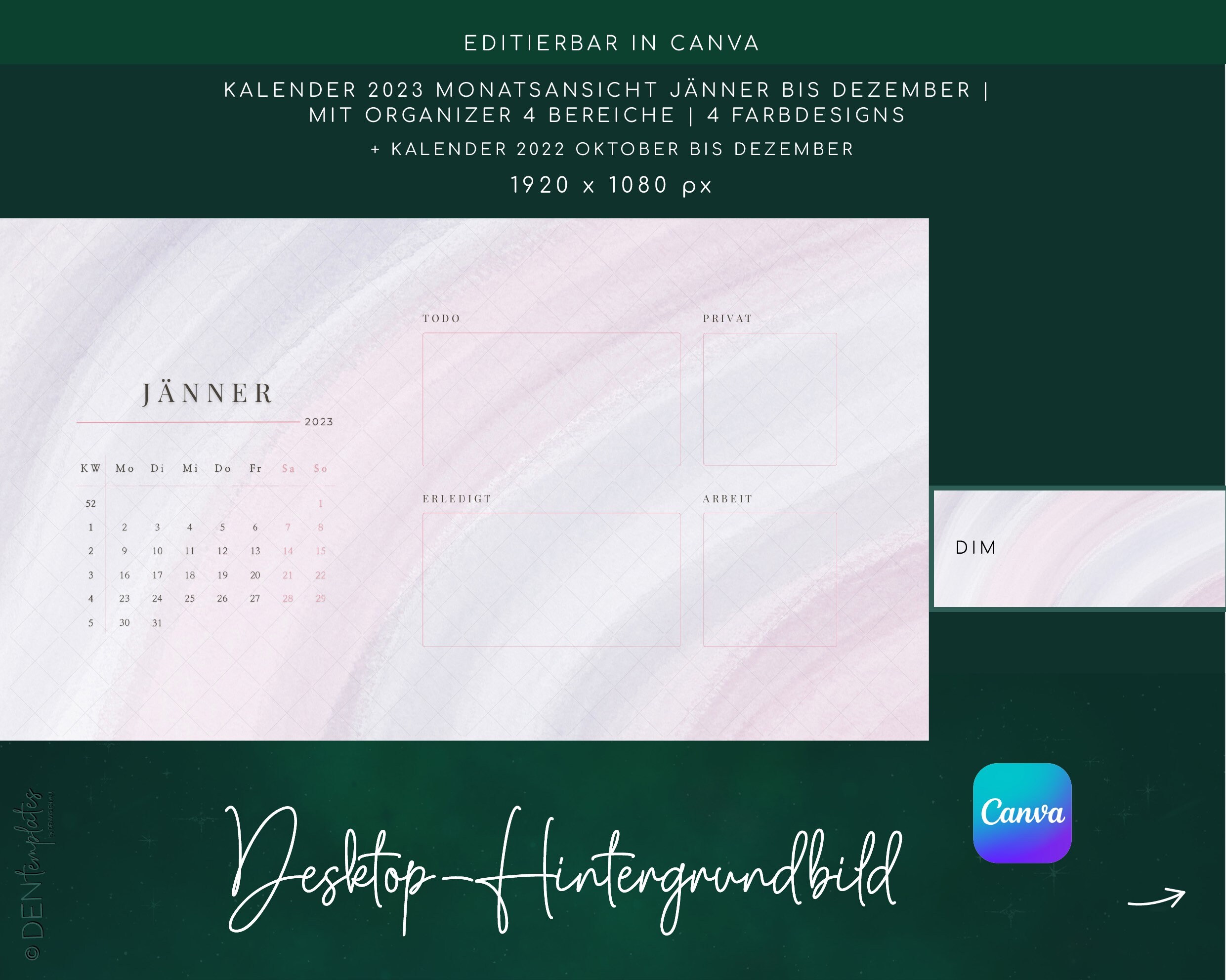 Desktop Wallpaper Template Calendar Organizer Customizable Editable ...