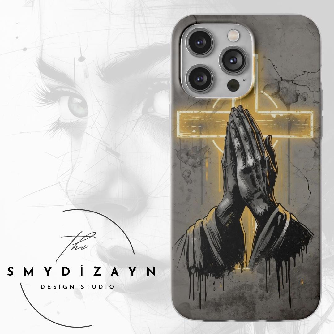 Praying Hands Phone Case | Christian Cross Design - Etsy