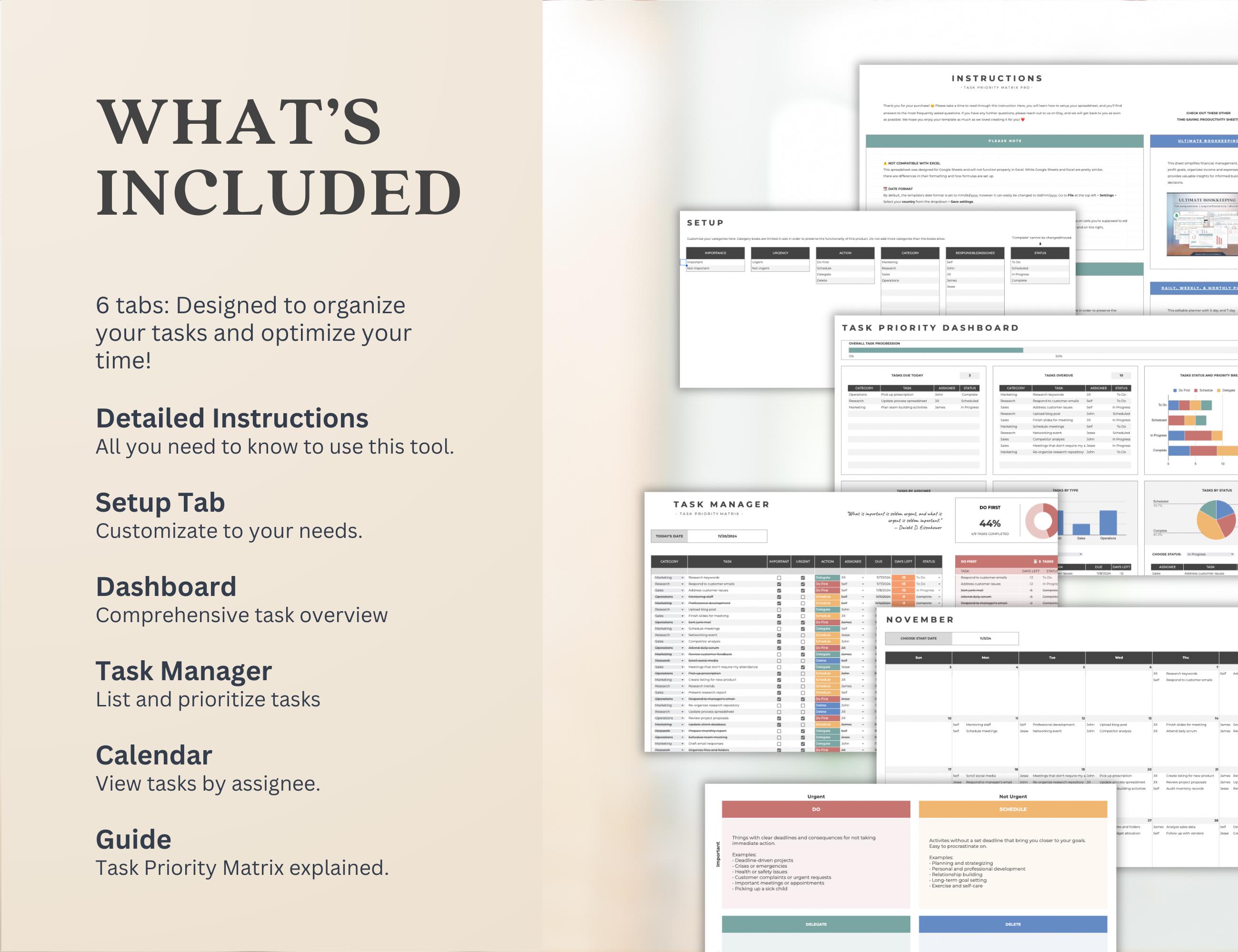 Task Manager Google Sheet Task Tracker Management Priority Matrix ...