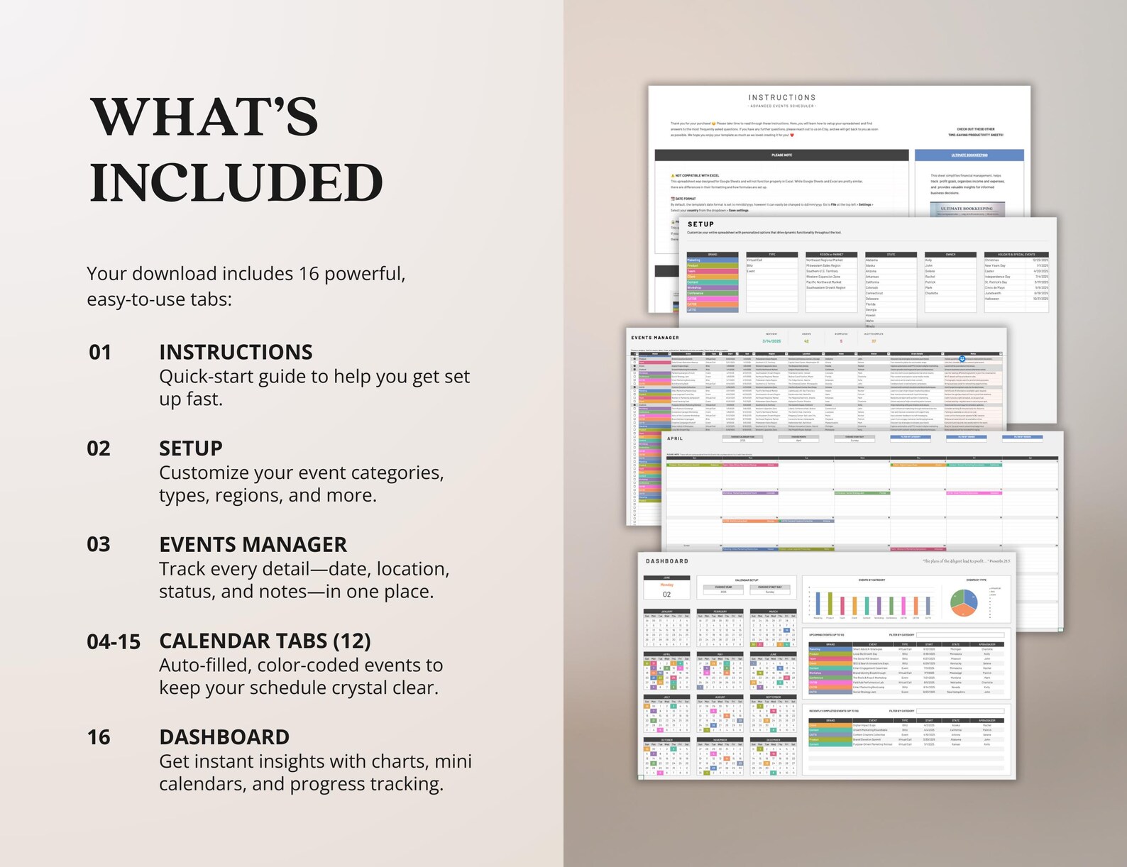 Events Schedule Calendar Spreadsheet Events Planner Tracker for Events ...