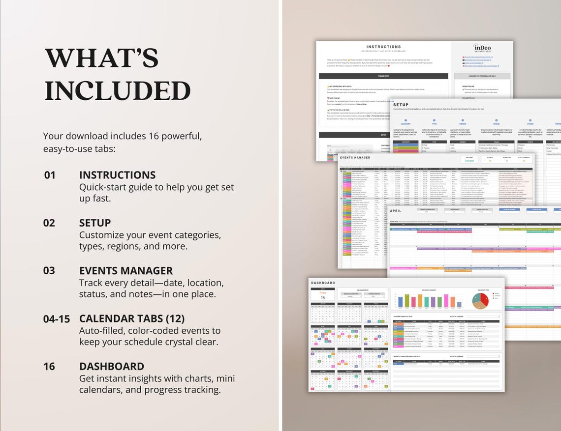 Events Template Excel Schedule Calendar Events Planner Tracker Events ...