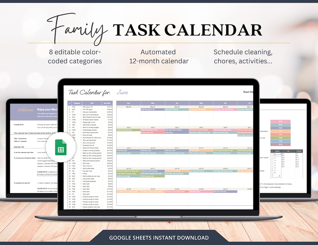 Family Calendar Organization Template Google Sheet Task Tracker ...