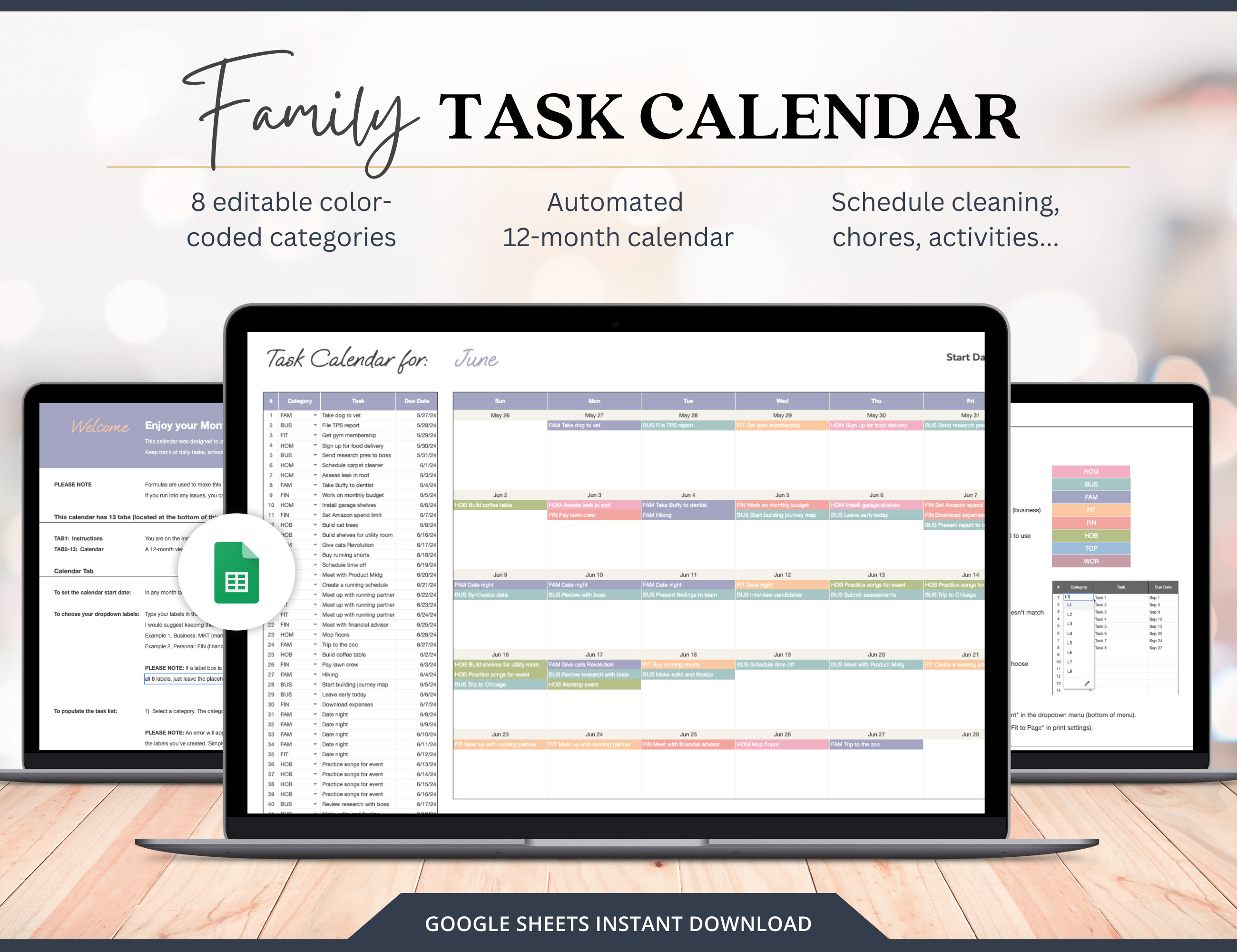 Family Calendar Organization Template Google Sheet Task Tracker ...