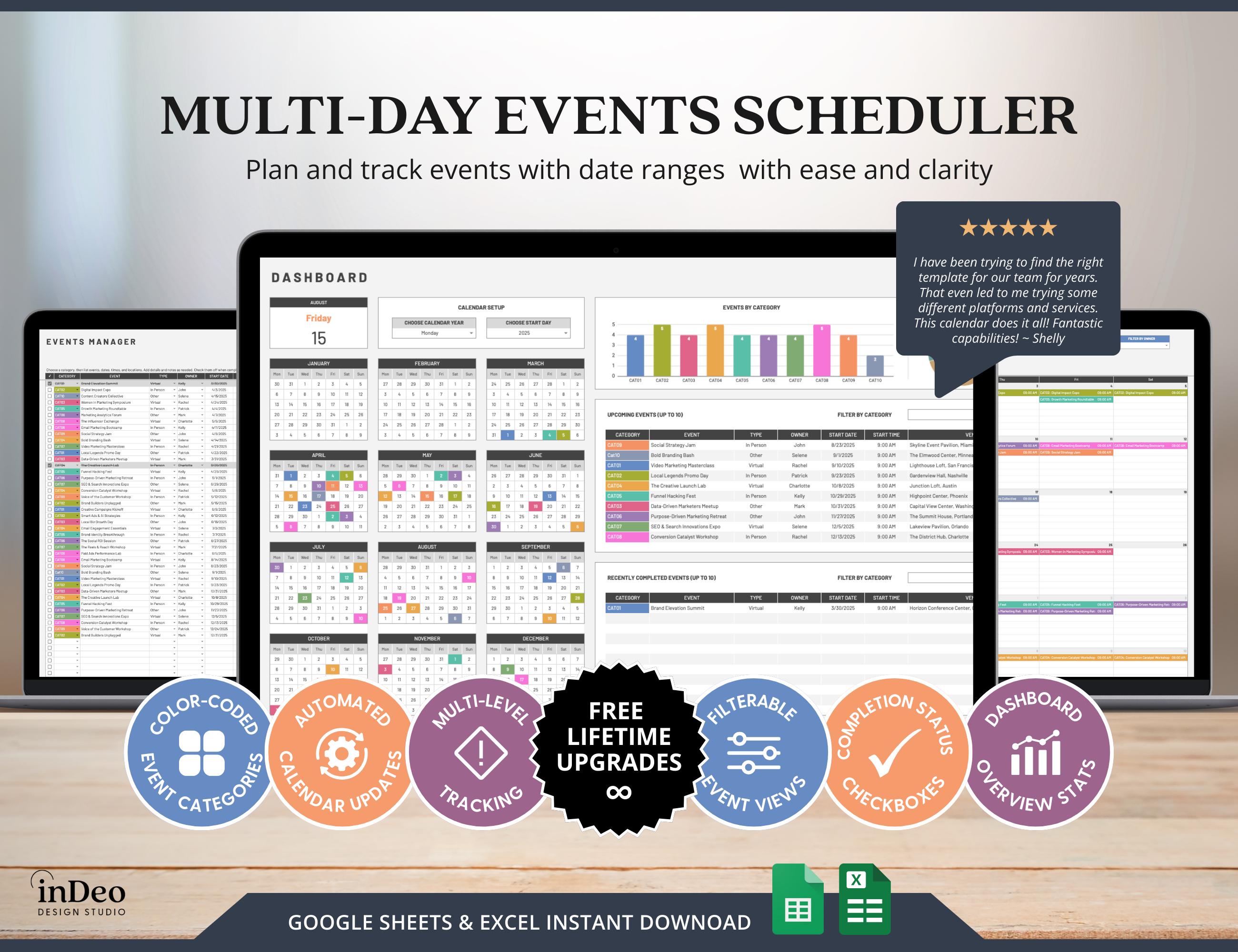 Events Template Excel Schedule Calendar Events Planner Tracker Events ...