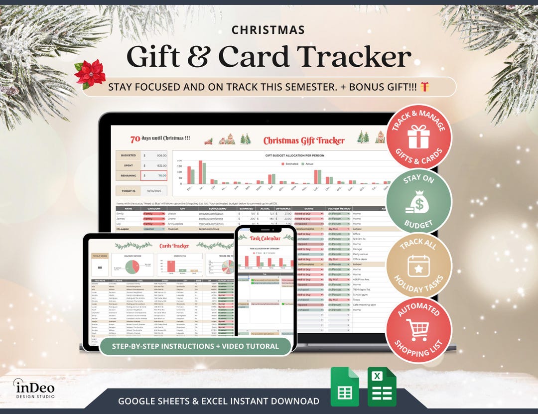Christmas Gift Tracker Template Google Sheets Excel Christmas Planner ...
