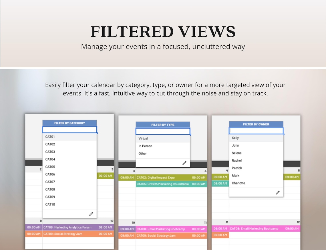 Events Template Excel Schedule Calendar Events Planner Tracker Events ...