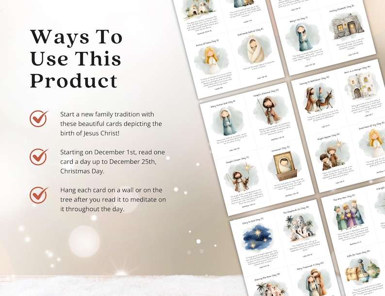 Advent Calendar Cards for Kids, Christmas Scripture Cards Printable ...