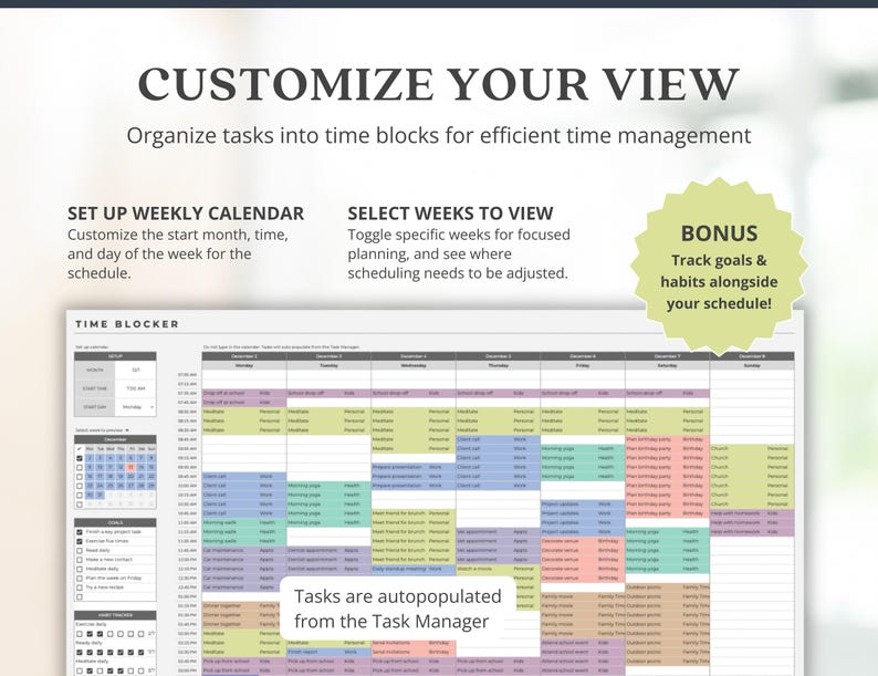 Daily Time Blocking Schedule Timeblocker Template Timeblock Hourly Week ...