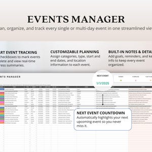 Events Schedule Calendar Spreadsheet Events Planner Tracker for Events ...