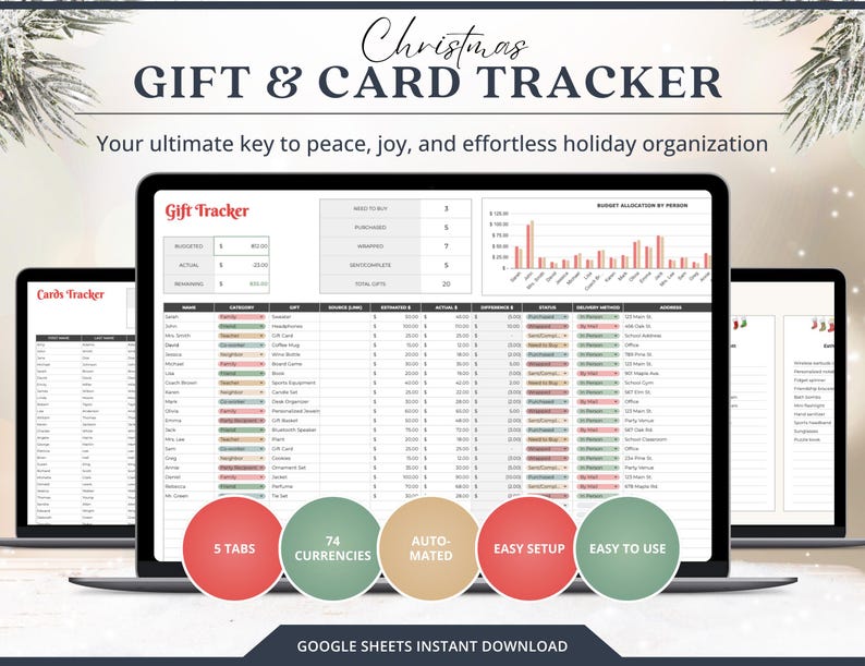 Christmas Gift Tracker Spreadsheet Budget Tracker Google Sheets Holiday ...
